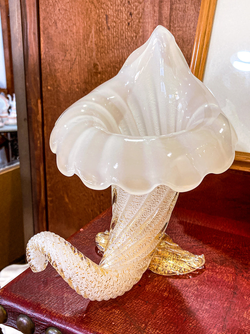 Vintage Seguso Style Handblown Italy Gold Flake Glass Cornucopia Vase ...